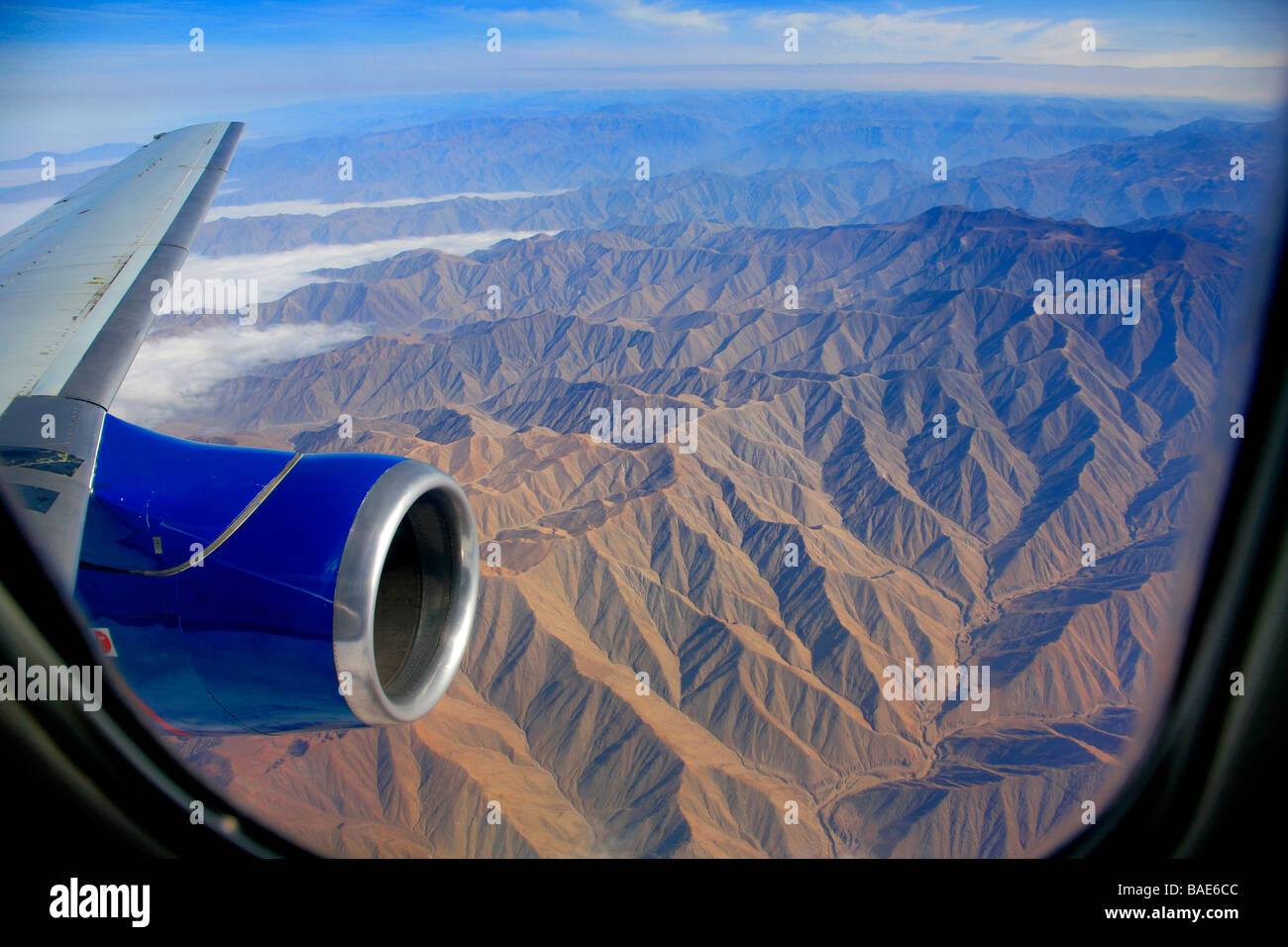 Peruvian Andes Mountains from an Aeroplane with jet engine visible ...