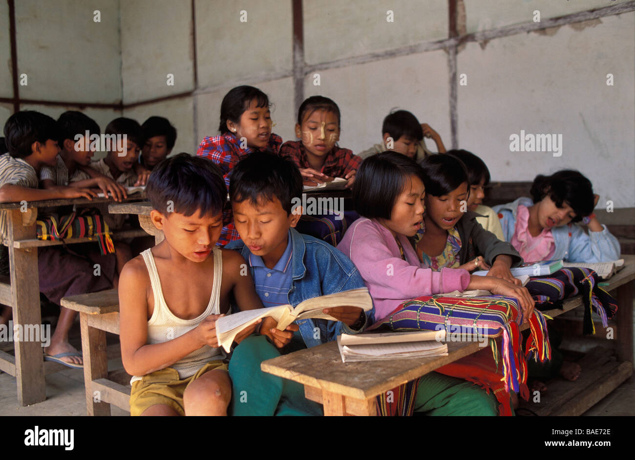 Myanmar (Burma), Mandalay Division, Mount Popa, schoolchildren in a ...