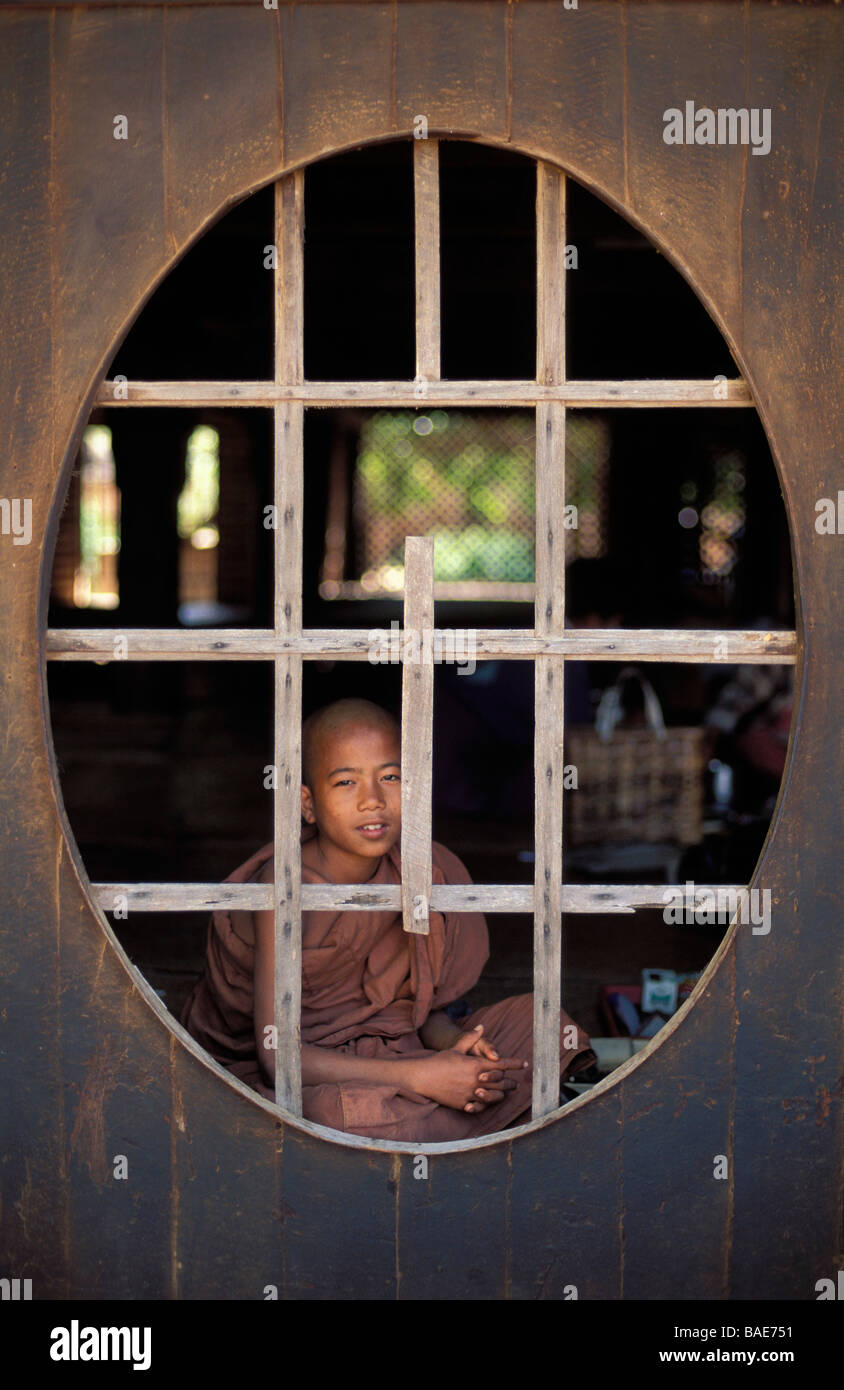 Myanmar (Burma), Mandalay Division, Bagan, Buddhist novice at the ...