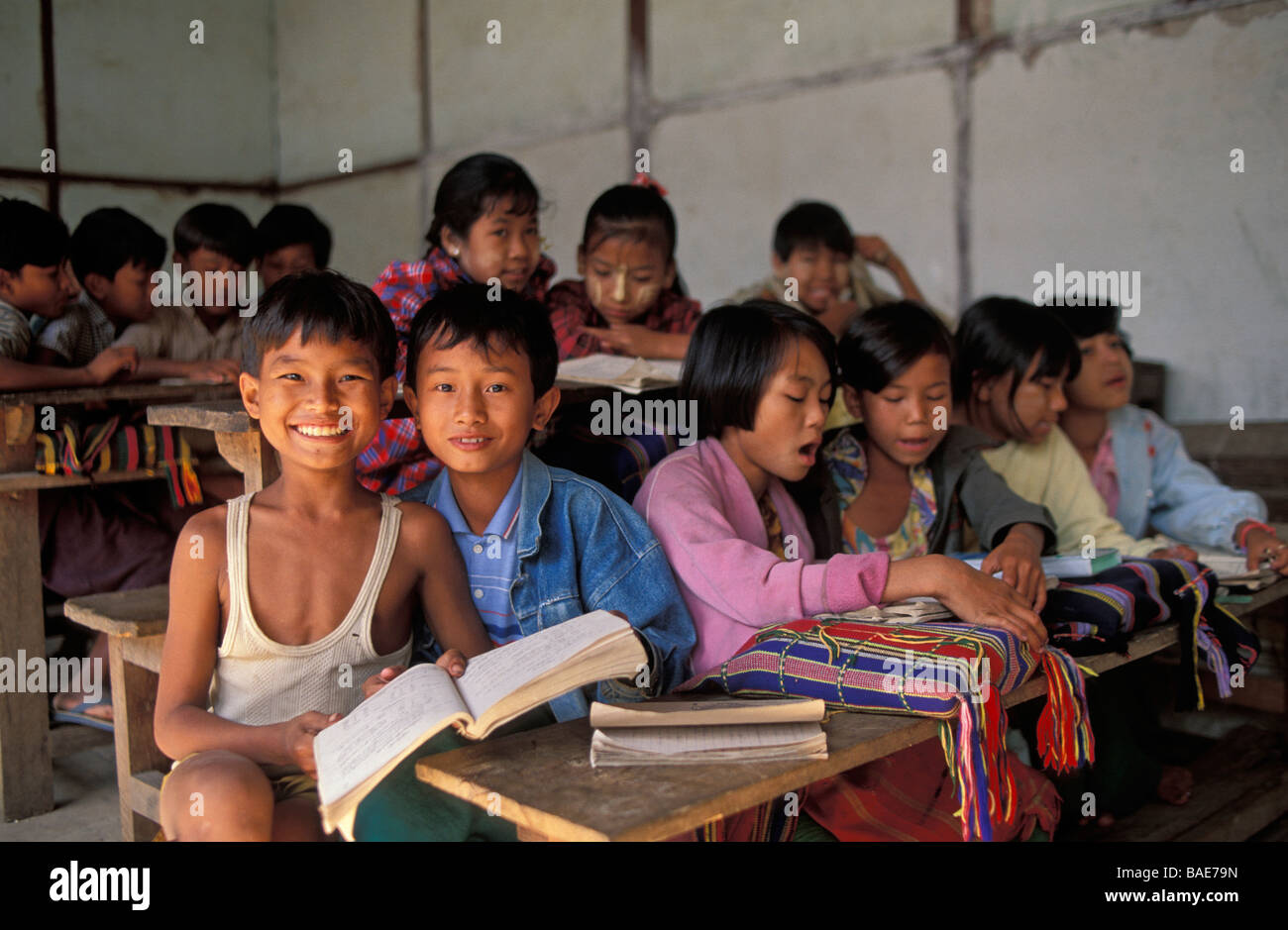 Myanmar (Burma), Mandalay Division, Mount Popa, schoolchildren in a ...