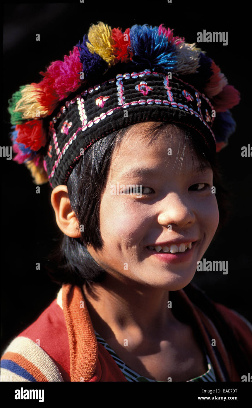 Myanmar (Burma), Shan State, Kalaw, portrait of a young Padaung girl in ...