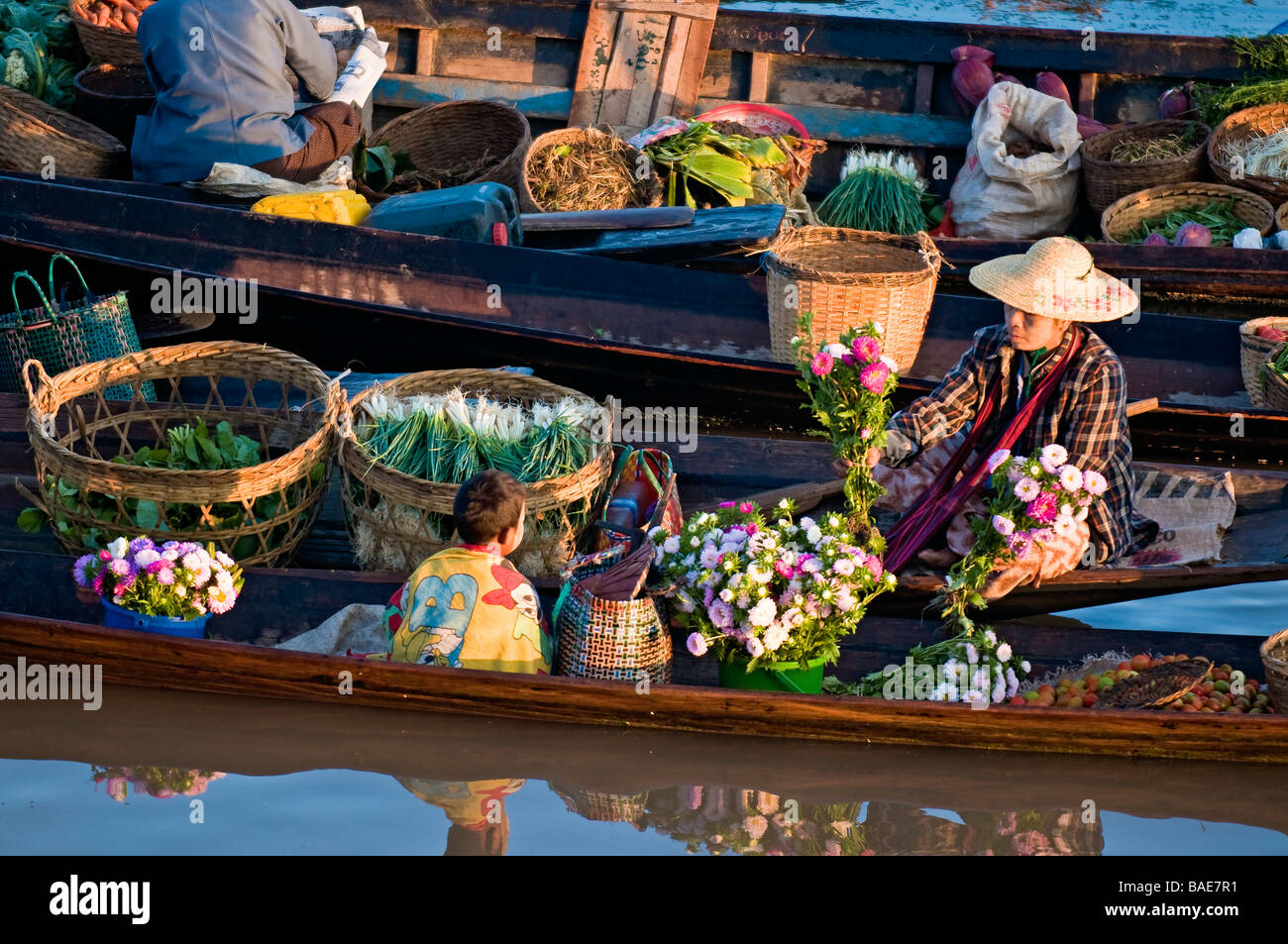 Myanmar (Burma), Shan State, Inle Lake, village of Ywama, the floating ...
