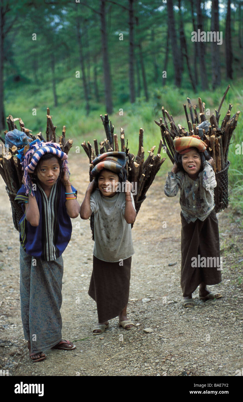 Myanmar (Burma), Chin State, surroundings of Mindat, children of Chin ...