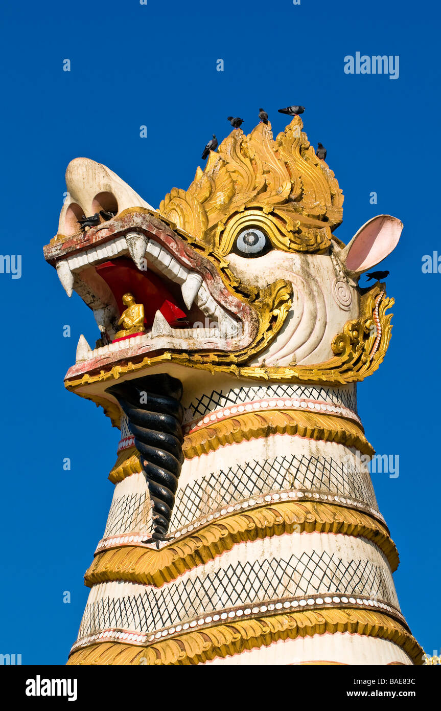 Myanmar (Burma), Yangon Division, lion guarding the entrance to the ...