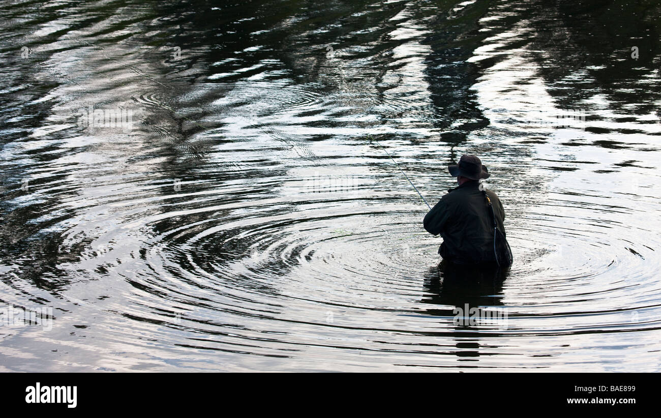 Trout fisherman wading at Thornton Reservoir Leicestershire Stock Photo ...