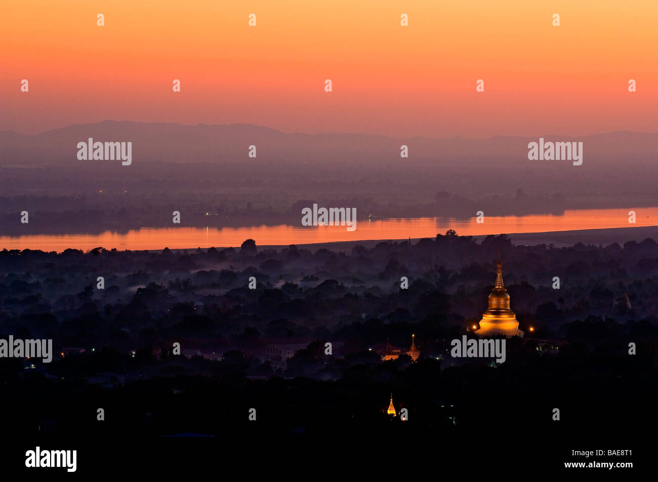 Myanmar (Burma), Sagaing Division, Sagaing, pagodas and Ayerwaddy river ...