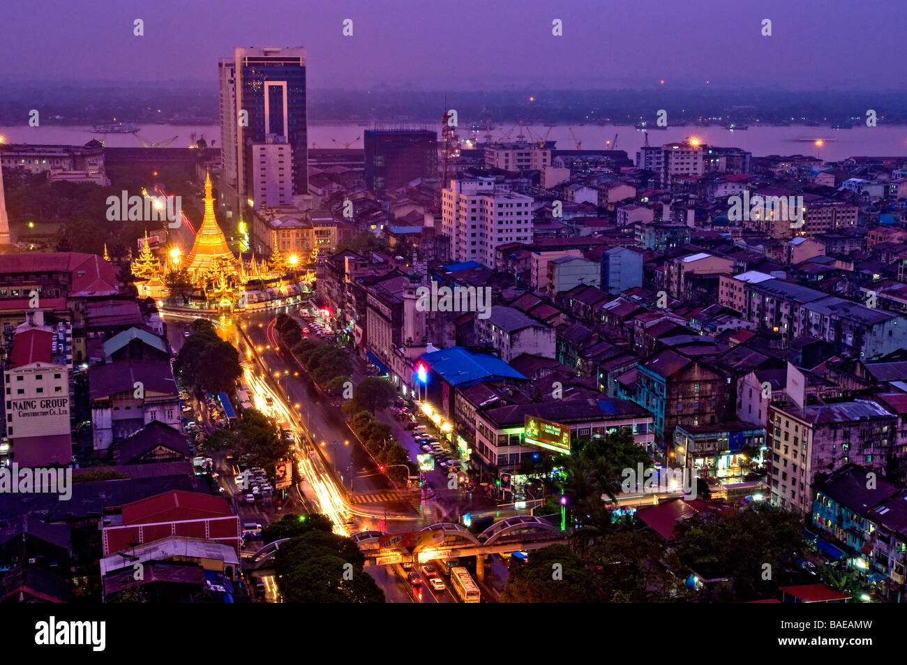 Myanmar (Burma), Yangon Division, Yangon, view on Paya Sule from Sakura ...