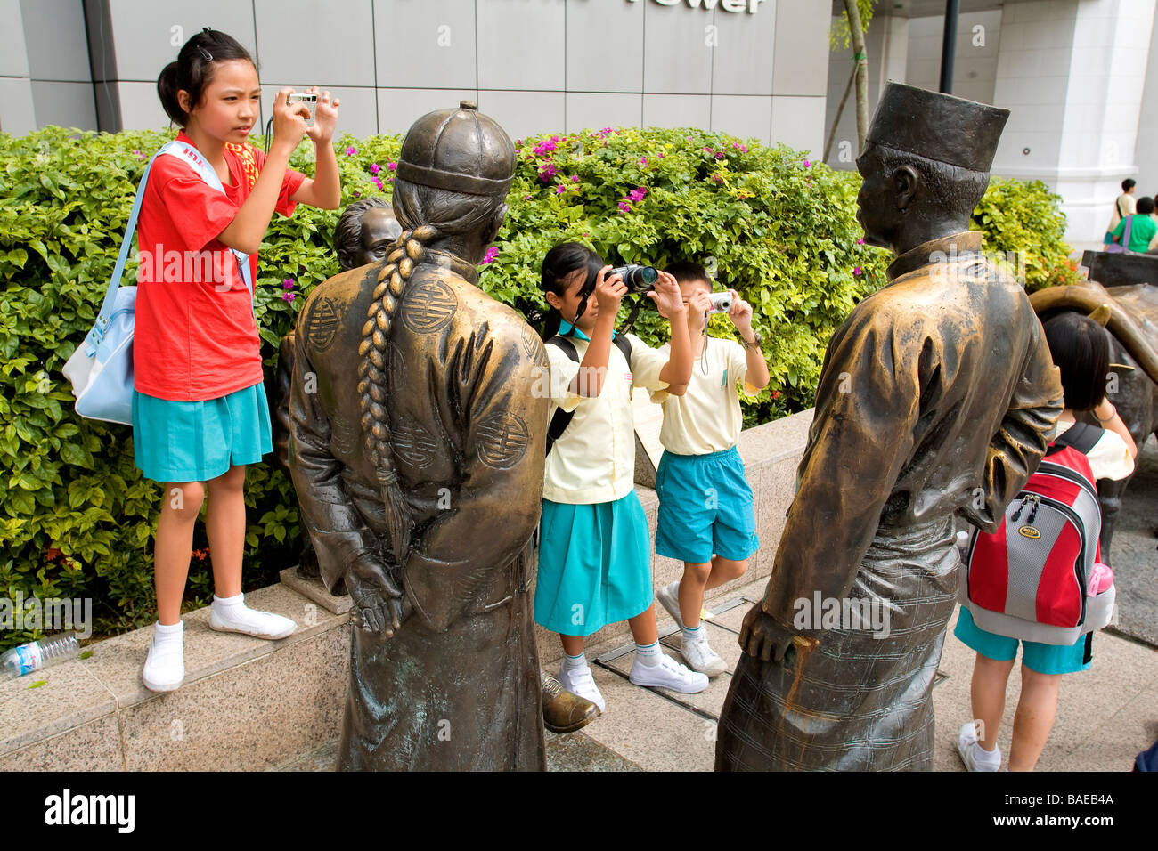 Singapore, Boat Quay along the Singapore River, schoolchildren ...