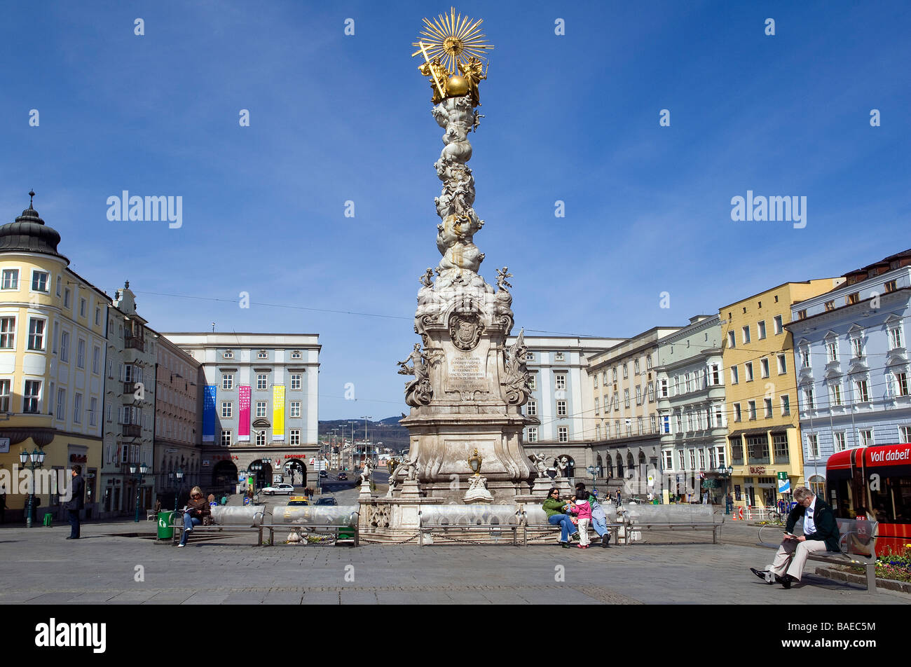 Austria, Linz, Hauptplatz, main square of the city and the baroque ...