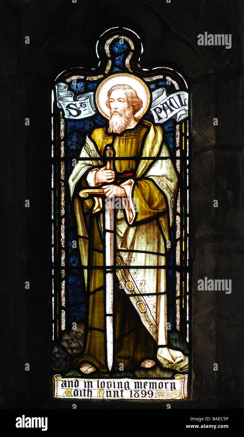 St.Paul stained glass, St.Peter`s Church, Inkberrow, Worcestershire ...