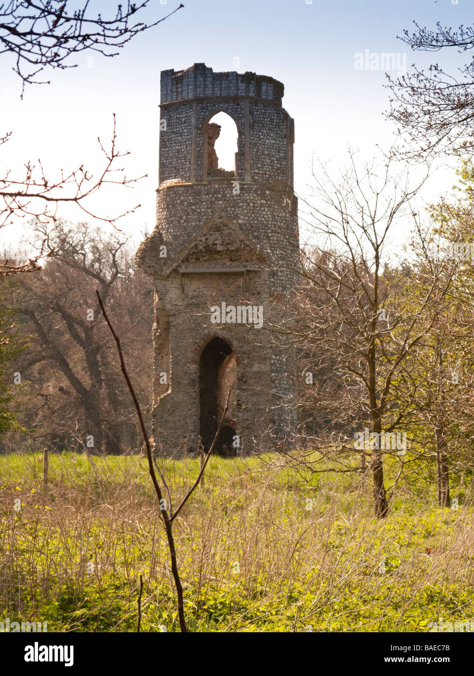 St Margaret's ruined round tower church Wolterton Norfolk Stock Photo ...
