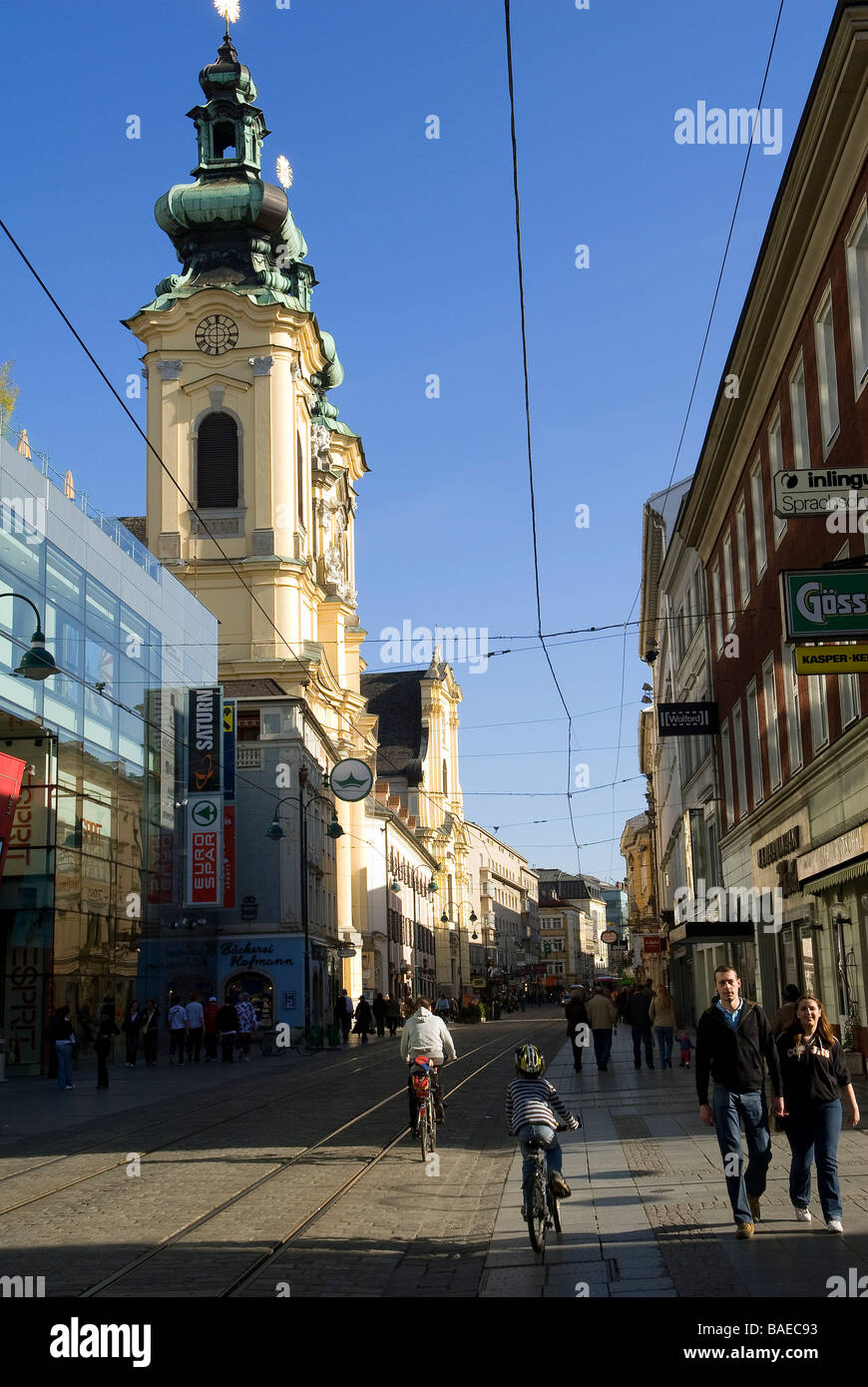 Austria, Linz, Landstrasse and the Ursuline baroque church (1736-1772 Stock Photo - Alamy