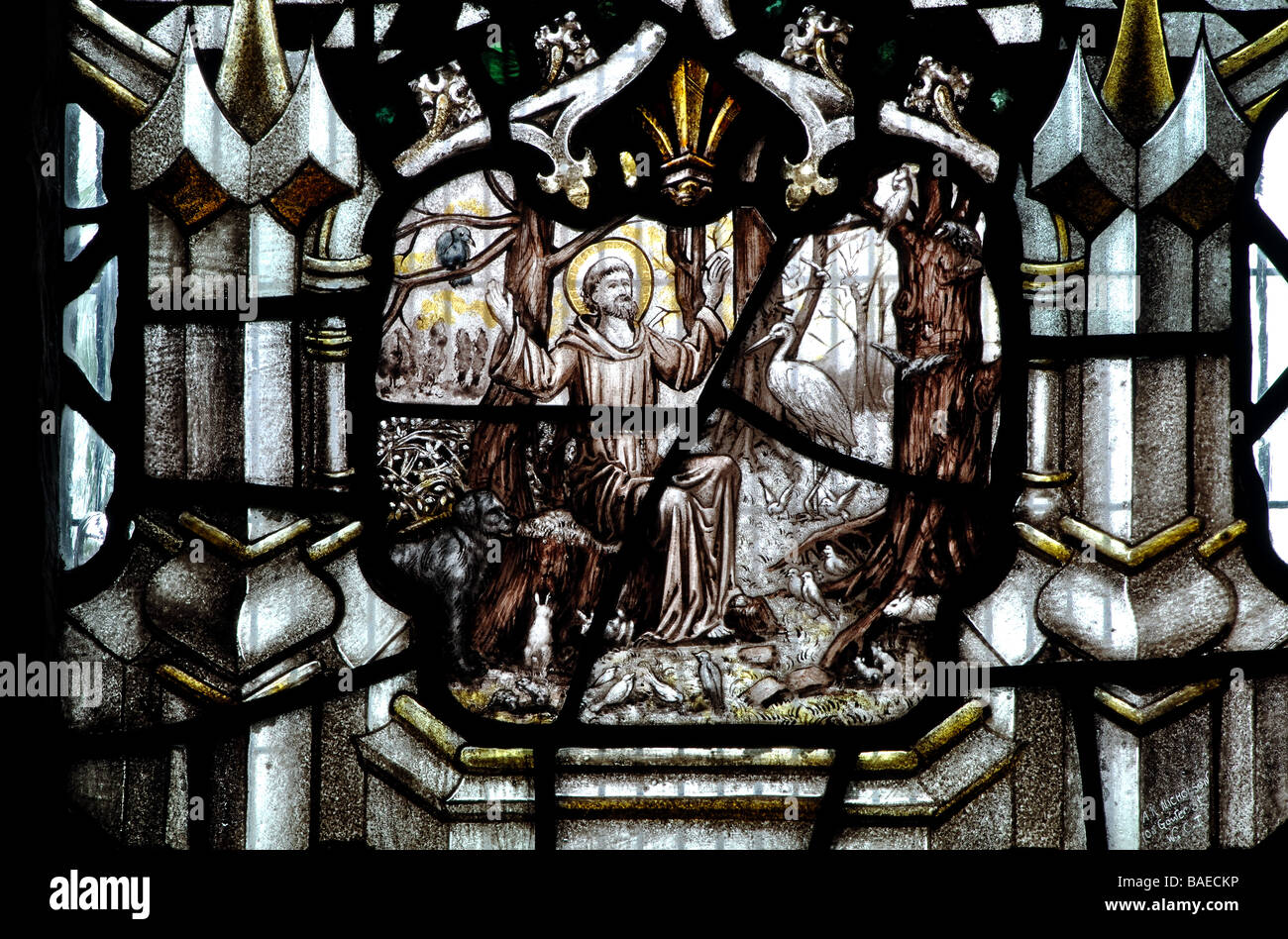 St.Francis of Assisi stained glass, St.Peter`s Church, Inkberrow ...