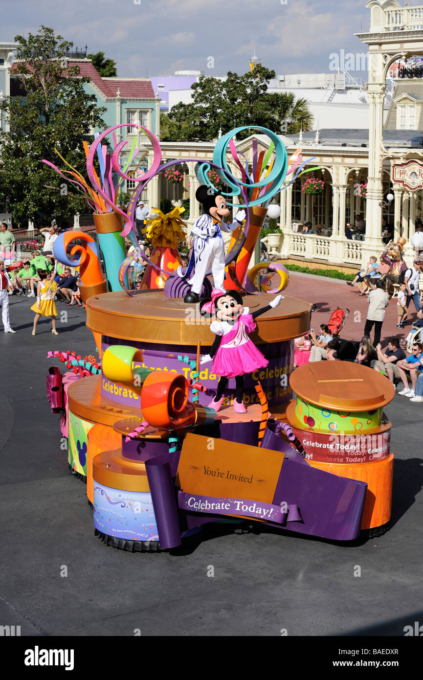 Mickey Mouse and Minnie Mouse on Float in Parade at Walt Disney Magic ...