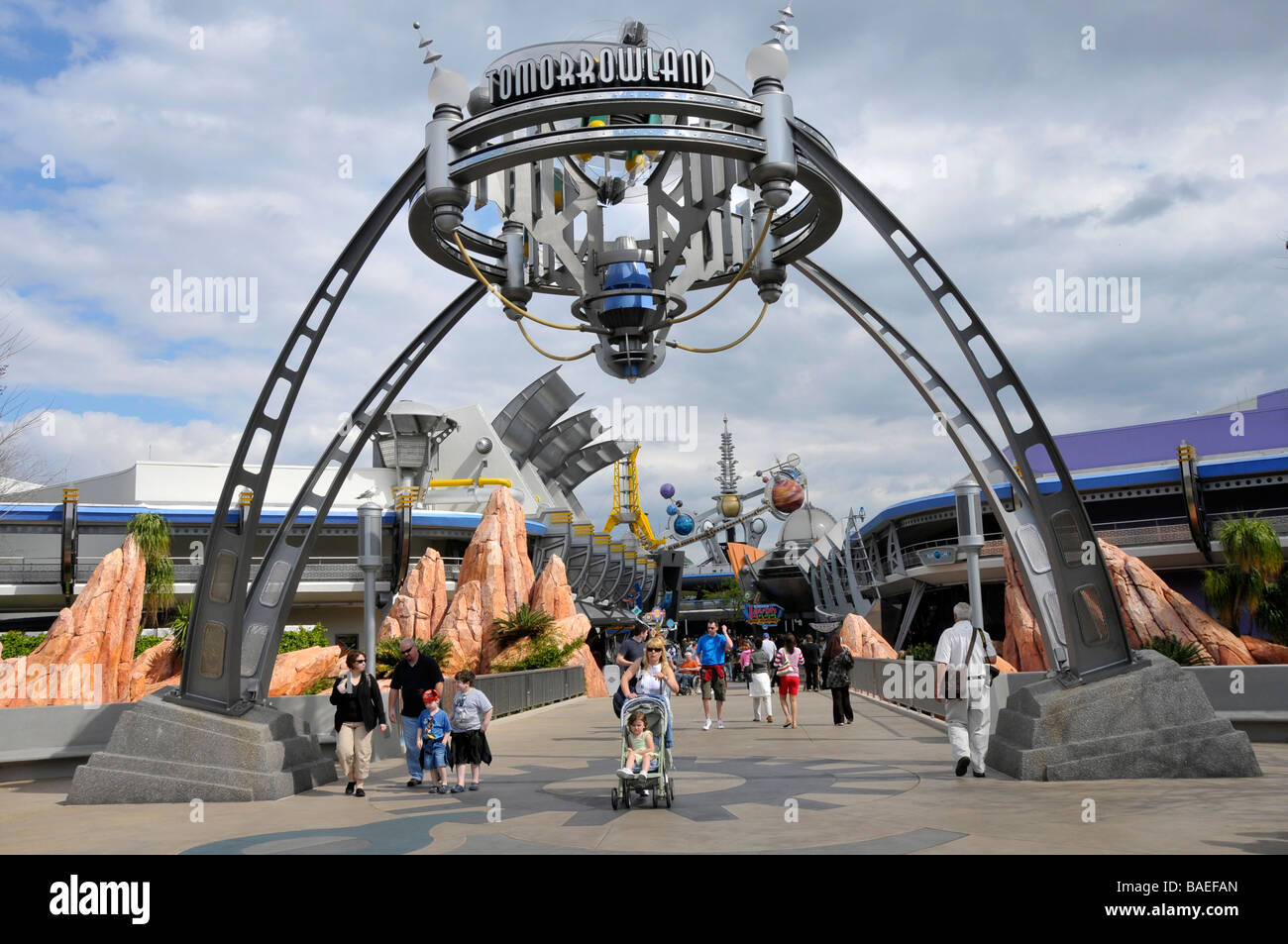 Arch entrance to Tomorrow Land at Walt Disney Magic Kingdom Theme Park ...