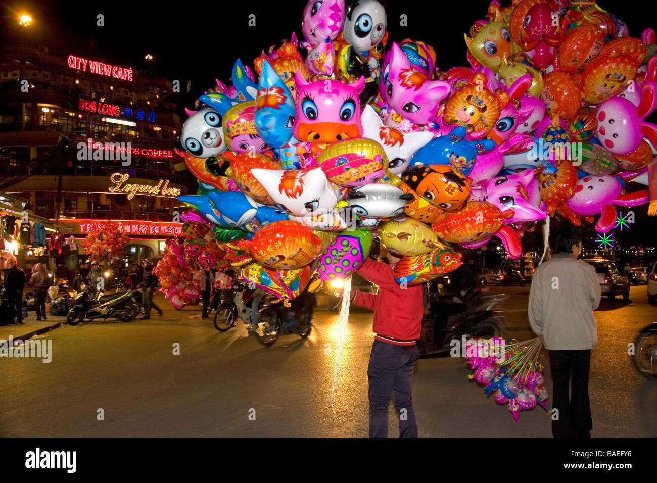 Street vendors selling colorful balloons for Tet in Hanoi Vietnam Stock ...