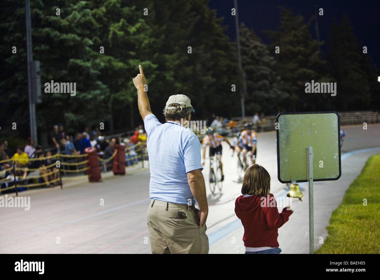 ILLINOIS Northbrook Young girl stand by sign for counting laps during ...