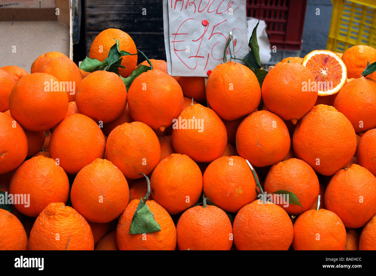 sicily taormina fruits market with oranges on display Stock Photo - Alamy