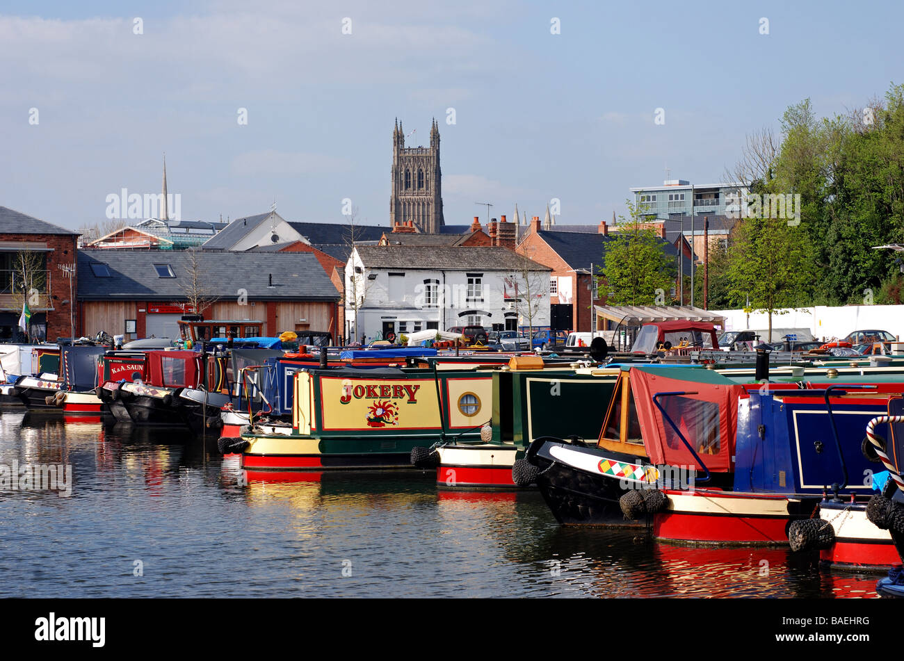 Diglis canal basin and cathedral, Worcester, Worcestershire, England ...