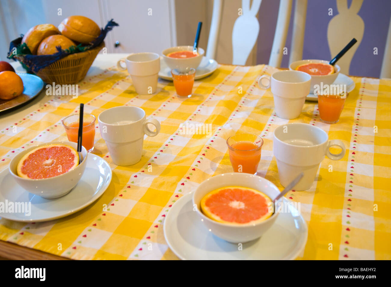 Table laid out for breakfast Stock Photo - Alamy