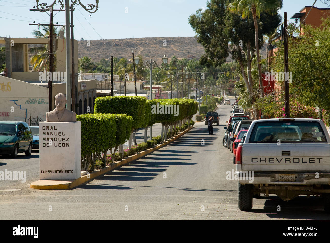 MEXICO Todos Santos Bust of Manuel Marques de Leon in median of main ...