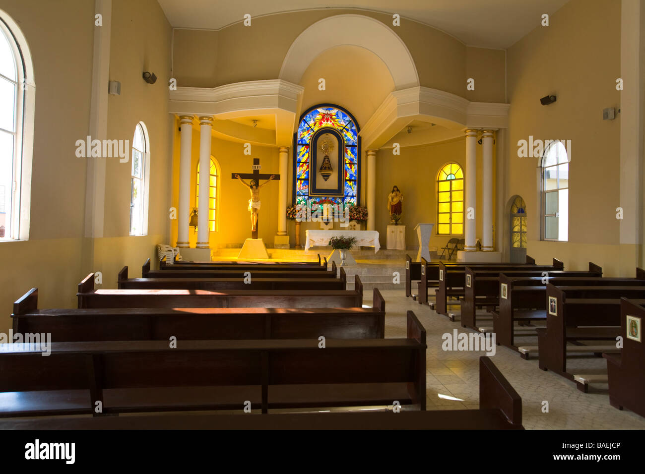 MEXICO Todos Santos Pews and interior of Mission of Santa Rosa de Todos ...