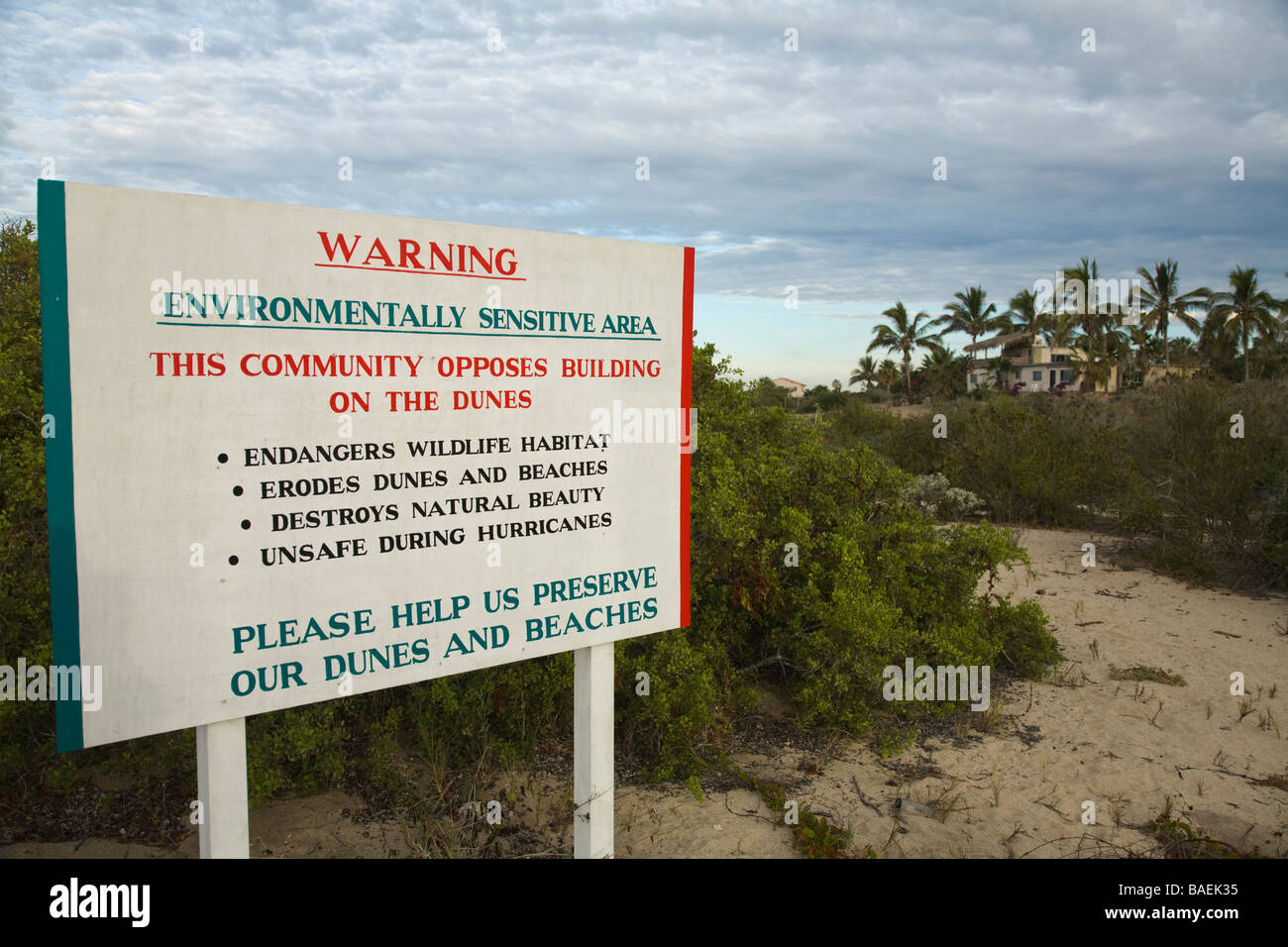MEXICO Todos Santos Warning sign in English protecting sand dunes from ...