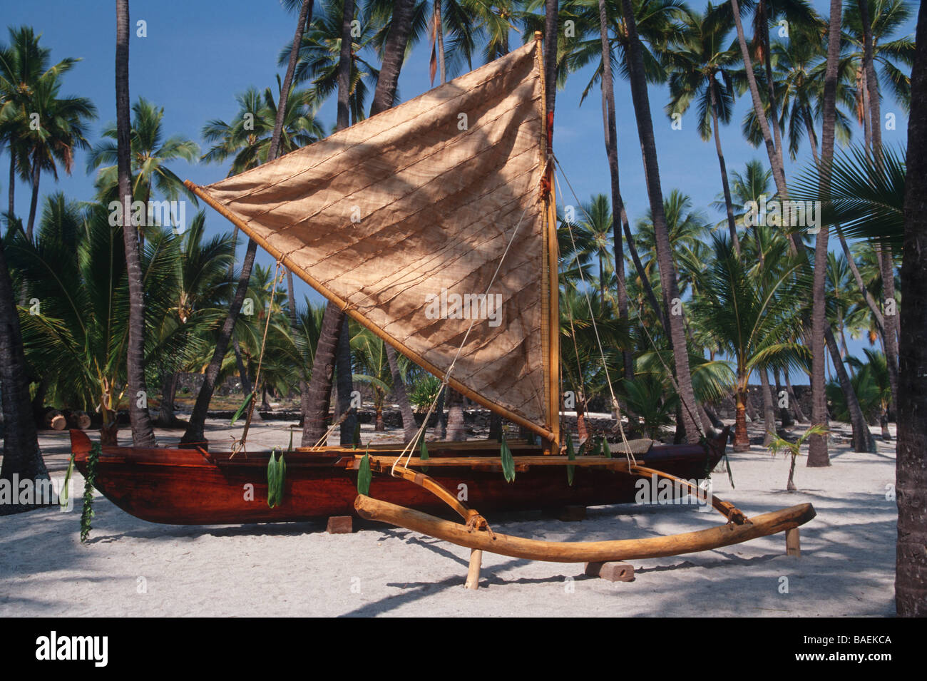 A Hawaiian outrigger at Puuhonua o Honaunau National Historical Park ...