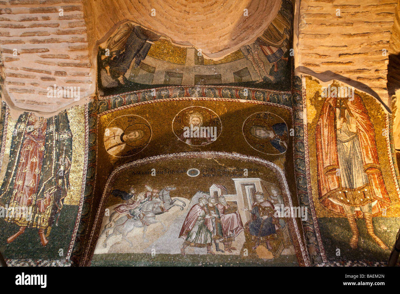 Ancient Christian frescos and mosaics on the ceiling at the old ...