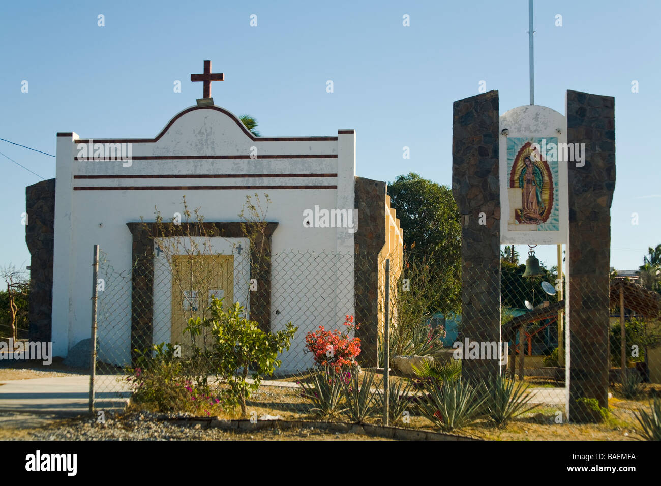 MEXICO La Playita Exterior of small Roman Catholic church with cross ...
