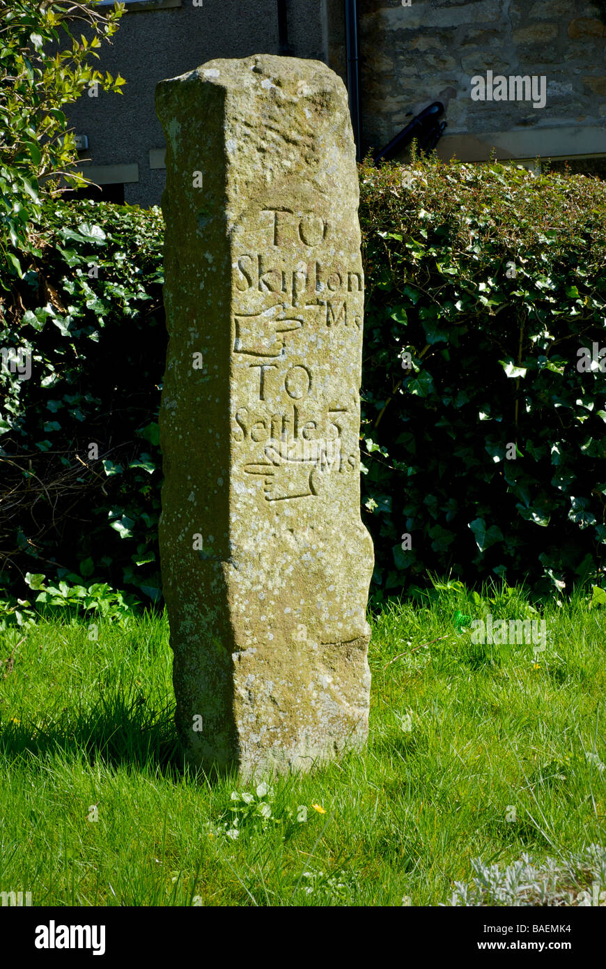 Milestone in the village of Long Preston, North Yorkshire, England UK ...