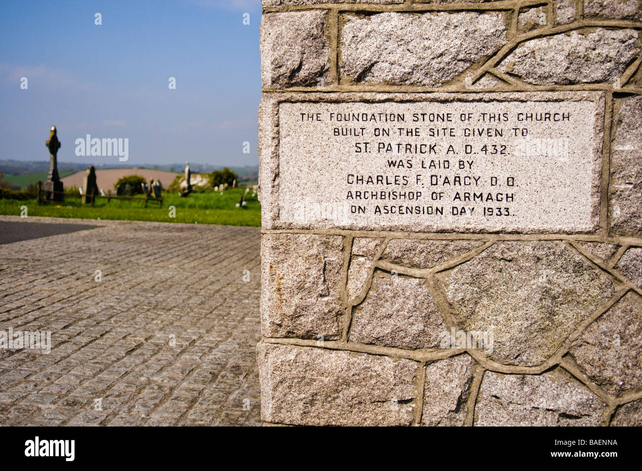 Inscription re foundation stone for Saul Church, 1932 Stock Photo - Alamy