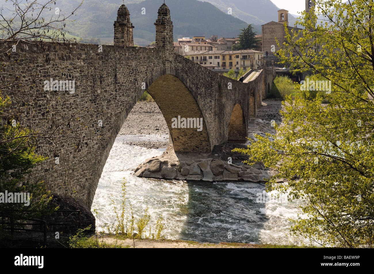 The Ponte Gobbo bridge in Bobbio, Province of Piacenza, Emilia-Romagna ...