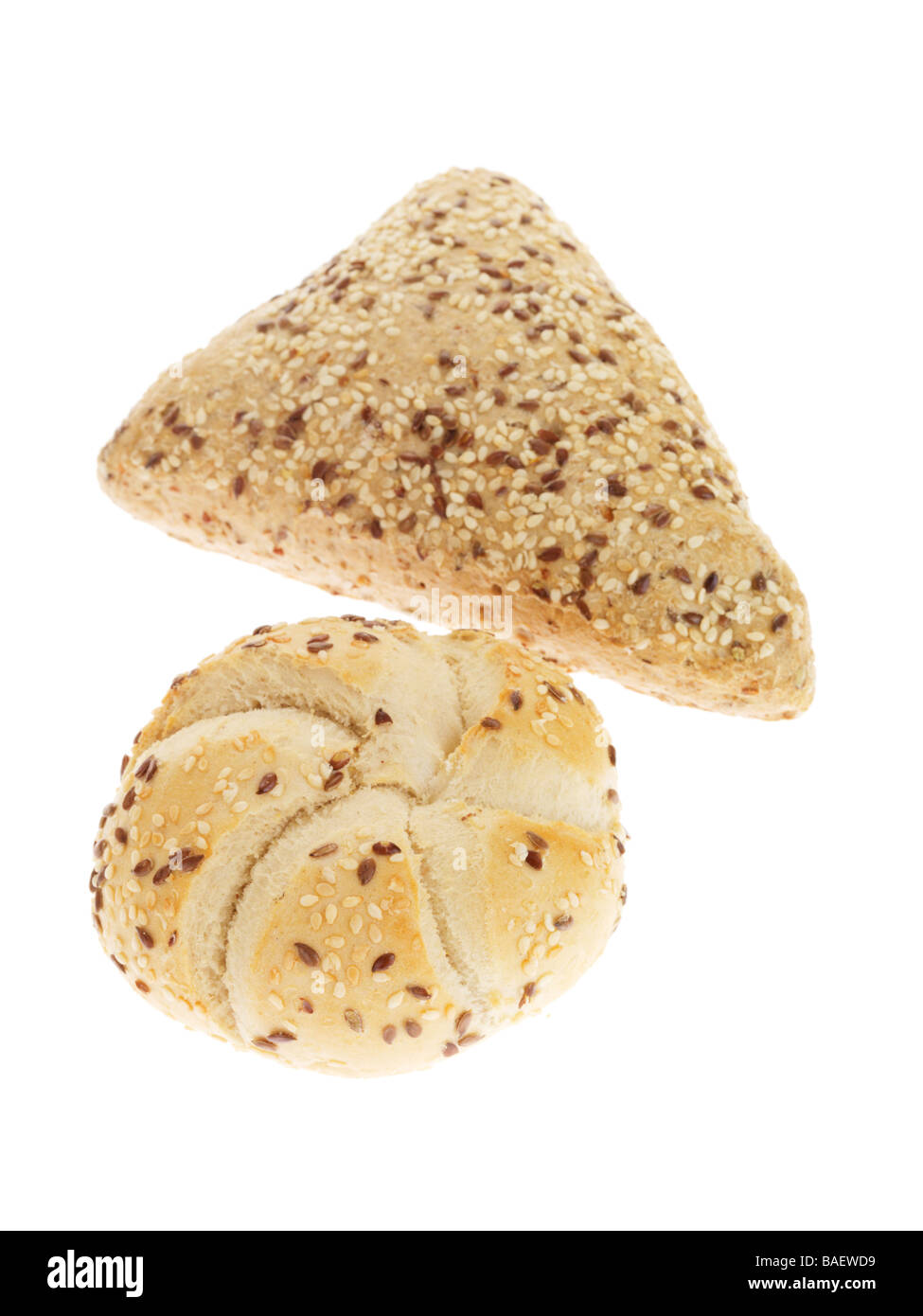 Freshly Baked Linseed And Sesame Soft Individual Bread Rolls Isolated ...
