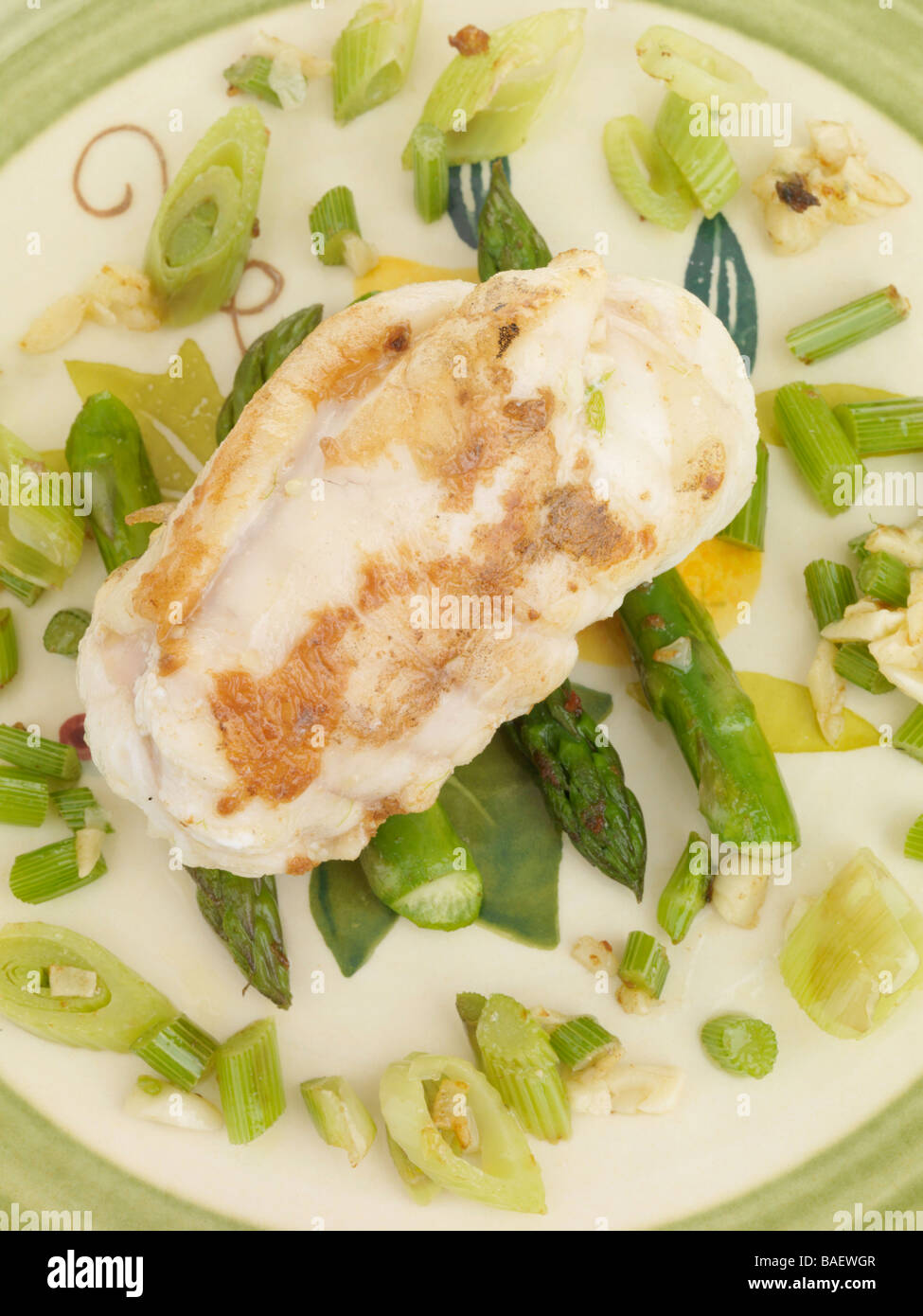 Freshly Cooked Healthy Monk Fish With Asparagus Isolated Against A ...