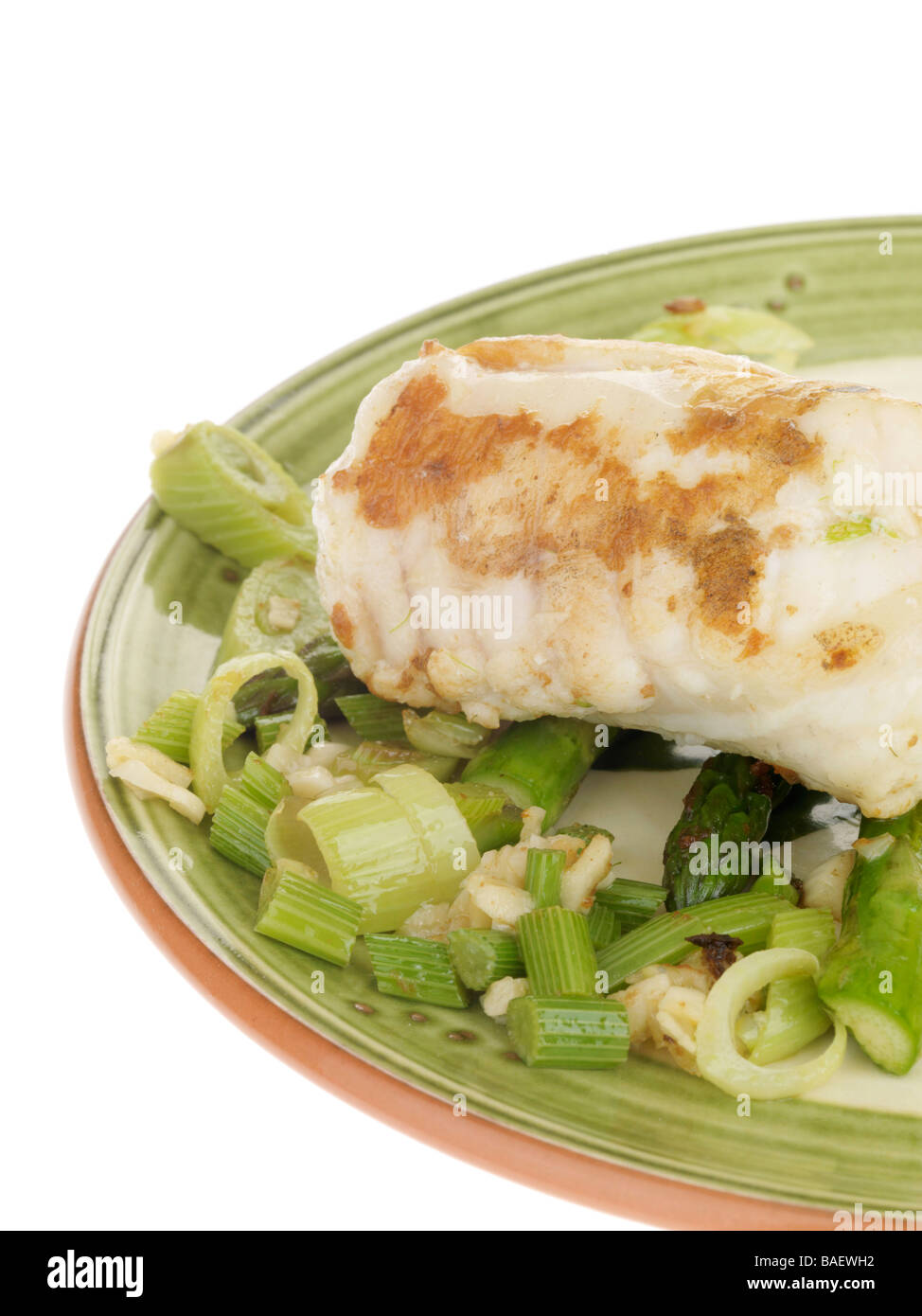 Freshly Cooked Healthy Monk Fish With Asparagus Isolated Against A ...