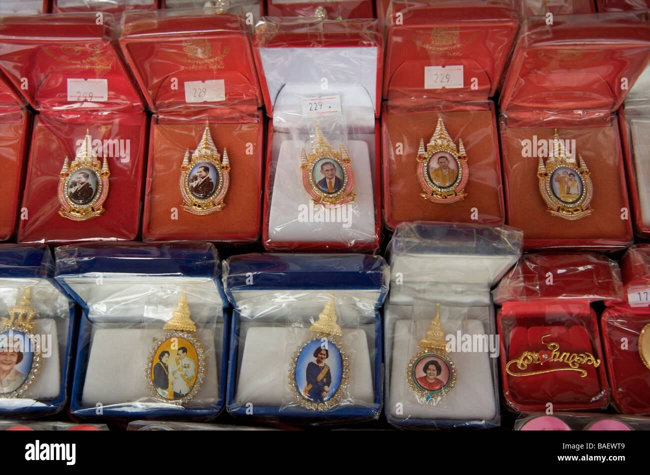 Thai royal family badges in a shop window Bangkok Thailand Stock Photo ...