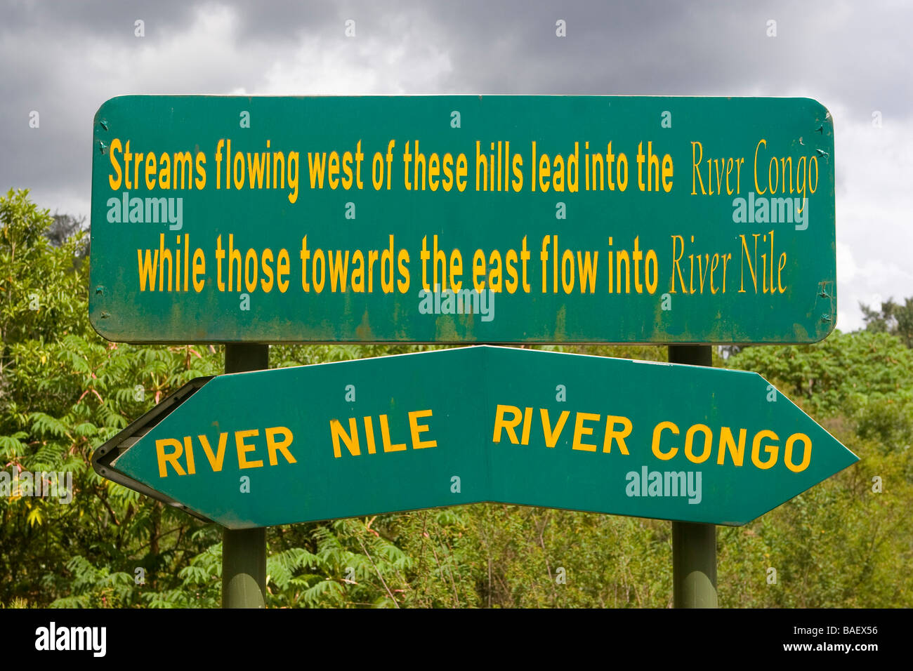 Nile/Congo Watershed Sign, Nyungwe National Park, Rwanda Stock Photo ...
