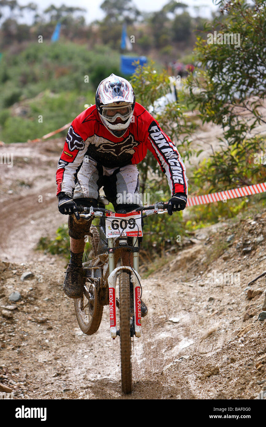 Competitor taking big air over a jump in a 2007 National Downhill ...