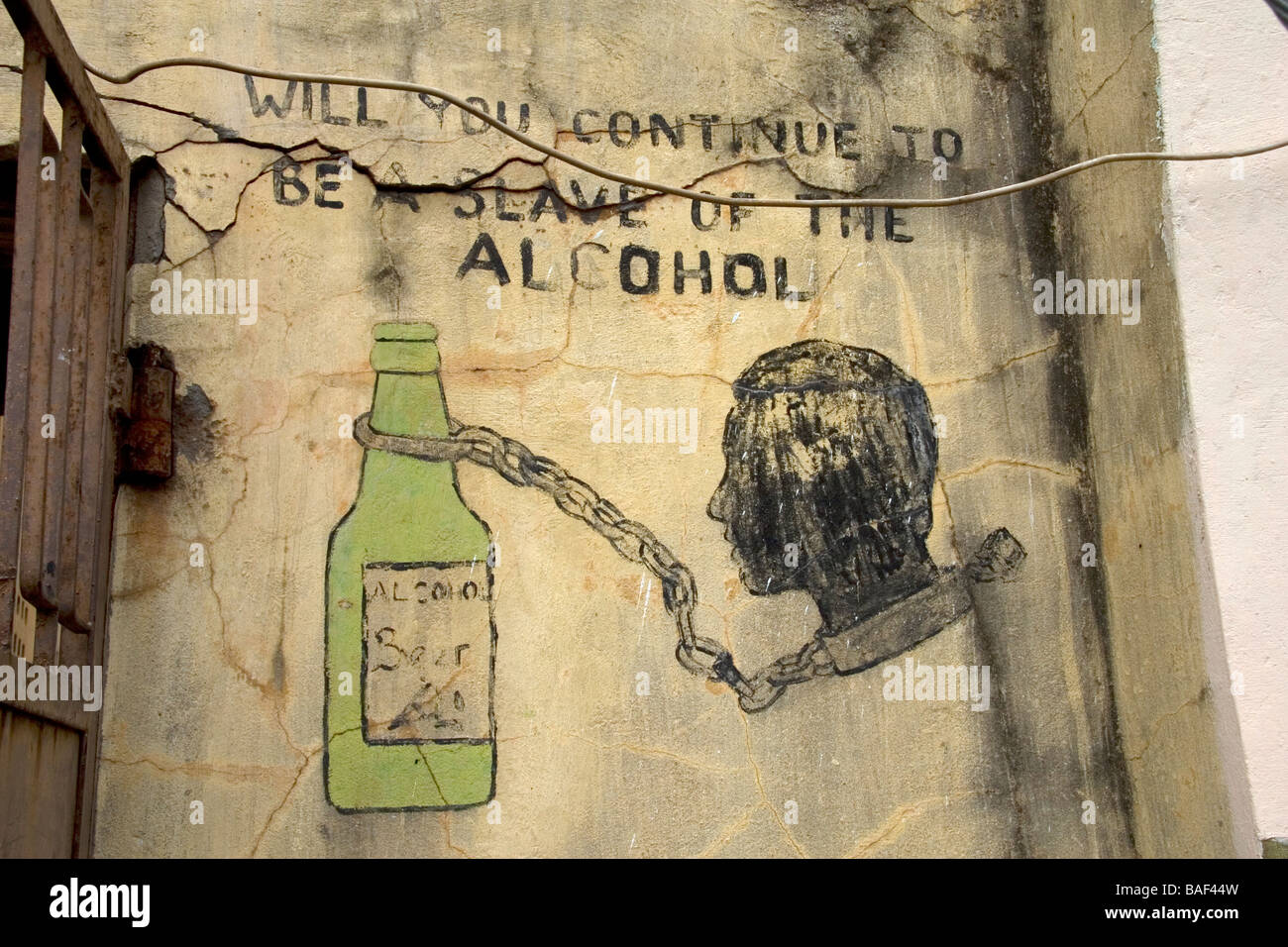 Warning against dangers of alcohol painted on wall in Banjul Gambia ...