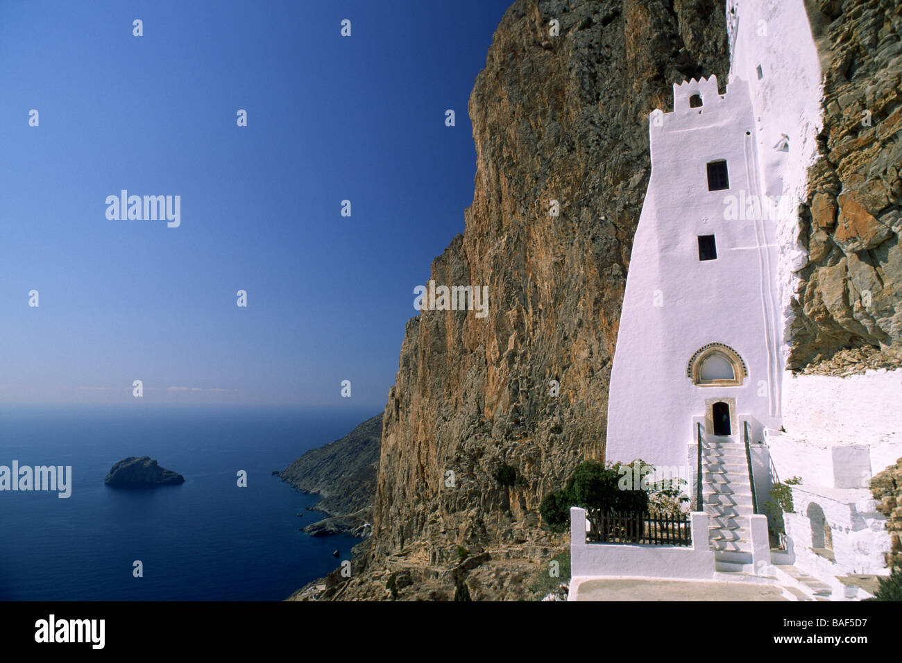 Greece, Cyclades Islands, Amorgos, monastery of Hozoviotissa Stock ...