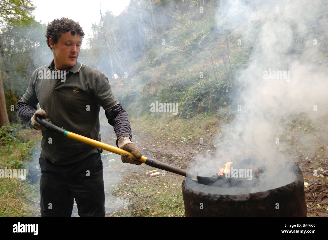 small scale charcoal making in a woodland on exmoor national park devon ...
