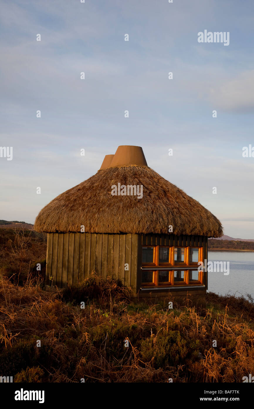 Scottish Bird-watchers thatched moorland wooden wildlife observation ...