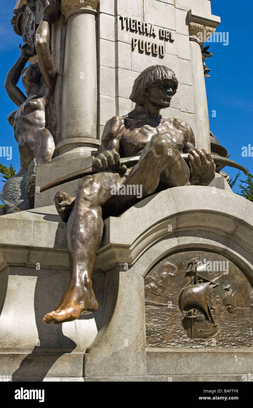 The foot of the Indian on the Memorial to Hernando de Magallanes. Plaza ...
