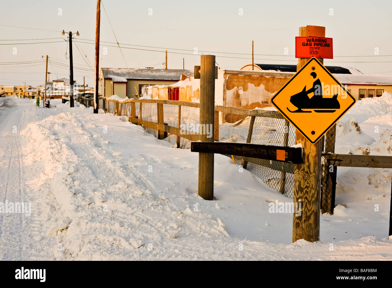 snowmobile crossing sign in barrow alaska Stock Photo - Alamy