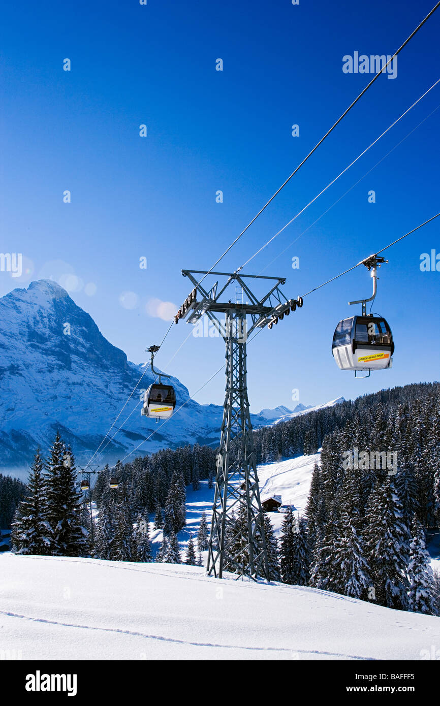 Gondola cable car passing First Grindelwald Bernese Oberland Canton of ...