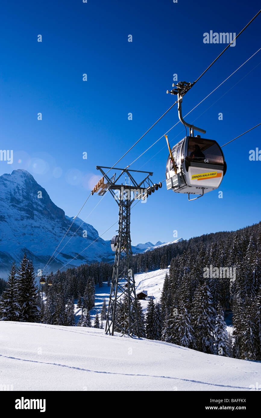 Gondola cable car passing First Grindelwald Bernese Oberland Canton of ...