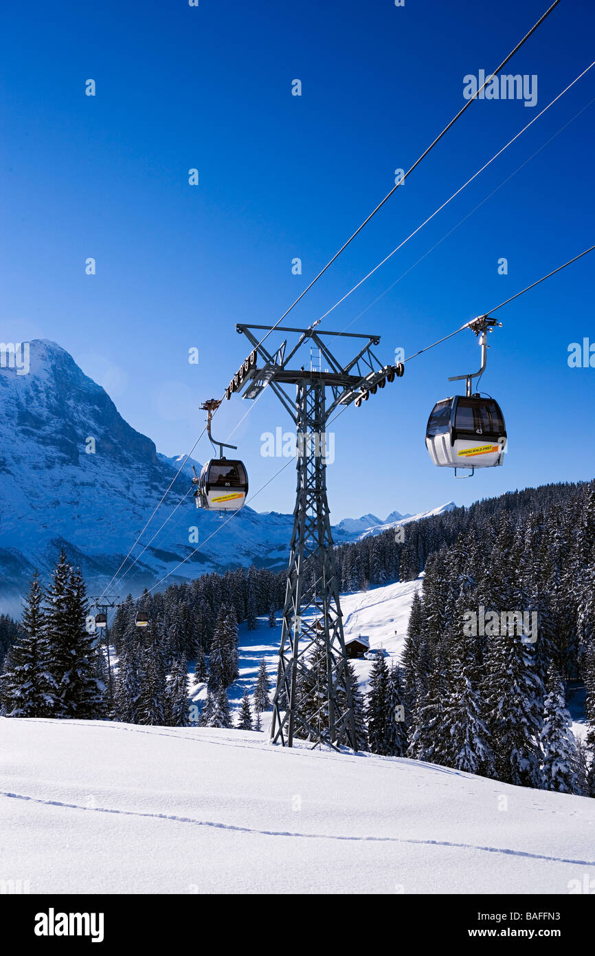 Gondola cable car passing First Grindelwald Bernese Oberland Canton of ...
