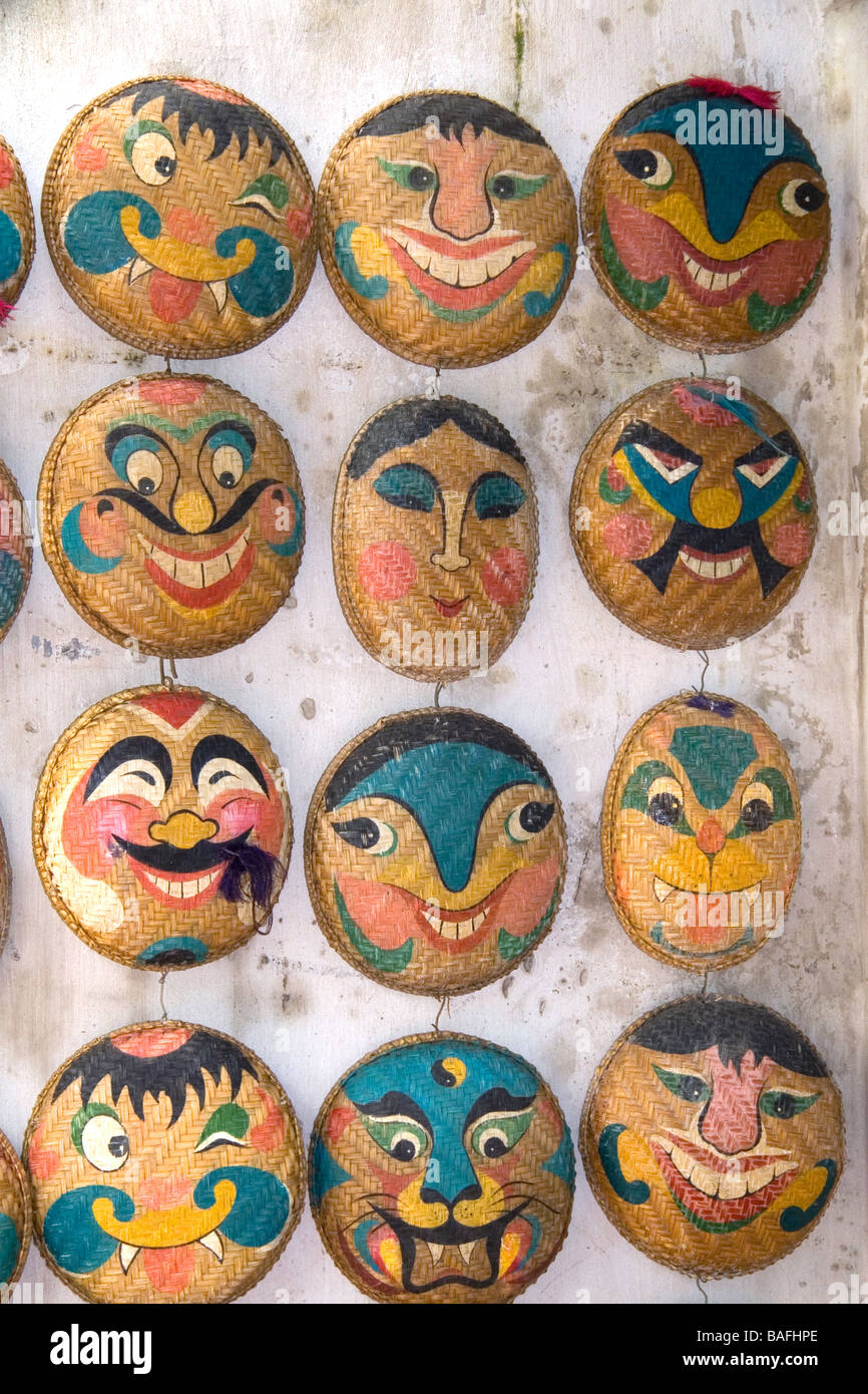 Painted ceremonial masks being sold for Tet in Hanoi Vietnam Stock ...