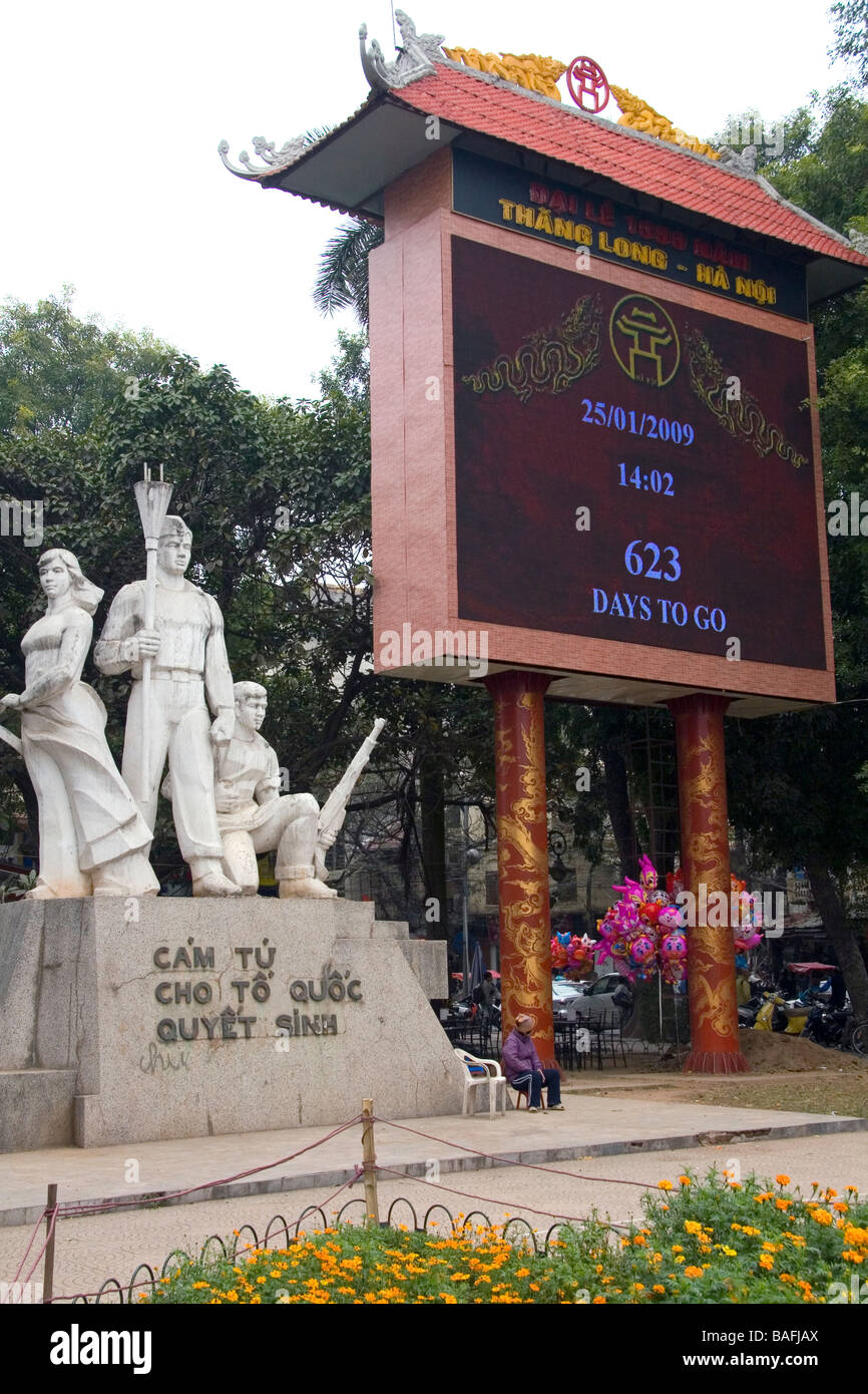 Monument to Vietnamese soldiers and a large digital clock counting down ...